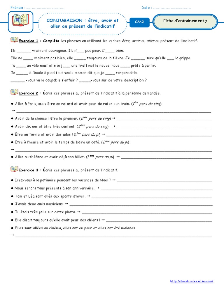 Exercices sur être, avoir, aller au présent | PDF | Conjugaison ...