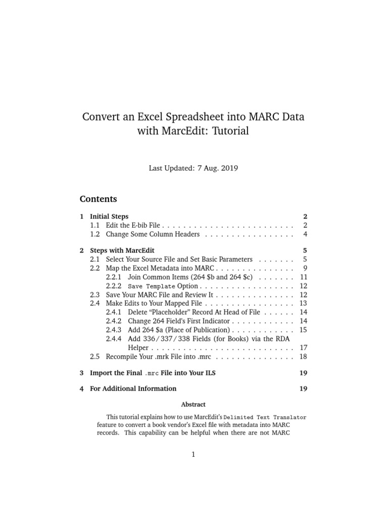 Convert An Excel Spreadsheet Into MARC Data With MarcEdit: Tutorial ...