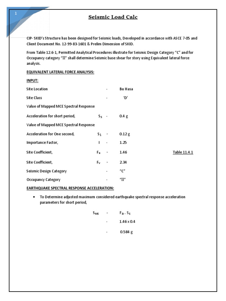 Seismic Load Calc: Equivalent Lateral Force Analysis: Input | PDF ...