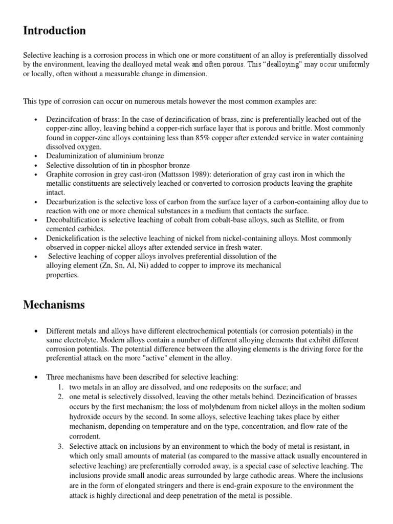 Selective Leaching Processes Explained | PDF | Corrosion | Brass