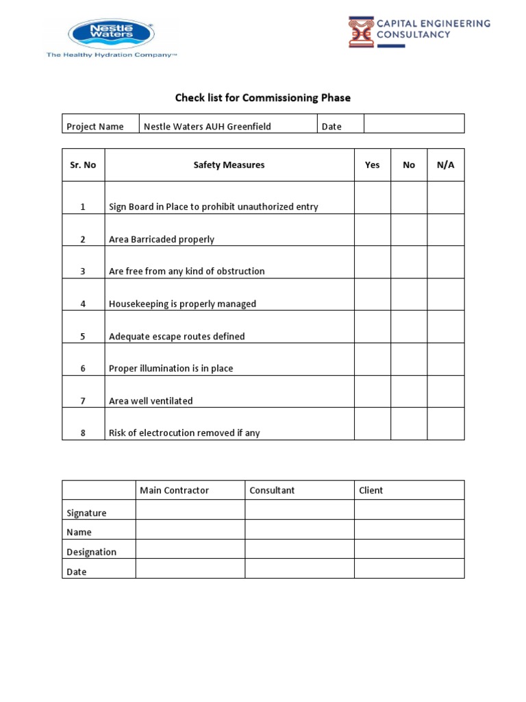 Commissioning Safety Checklist Pdf