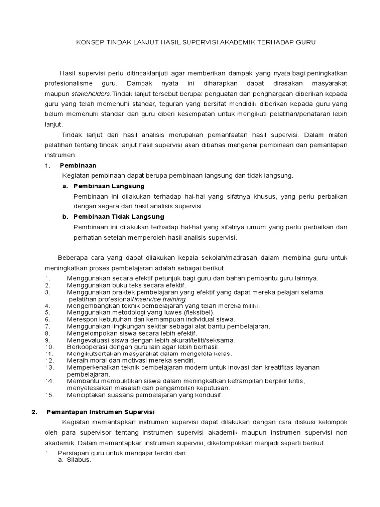 Konsep Tindak Lanjut Hasil Supervisi Aka | PDF