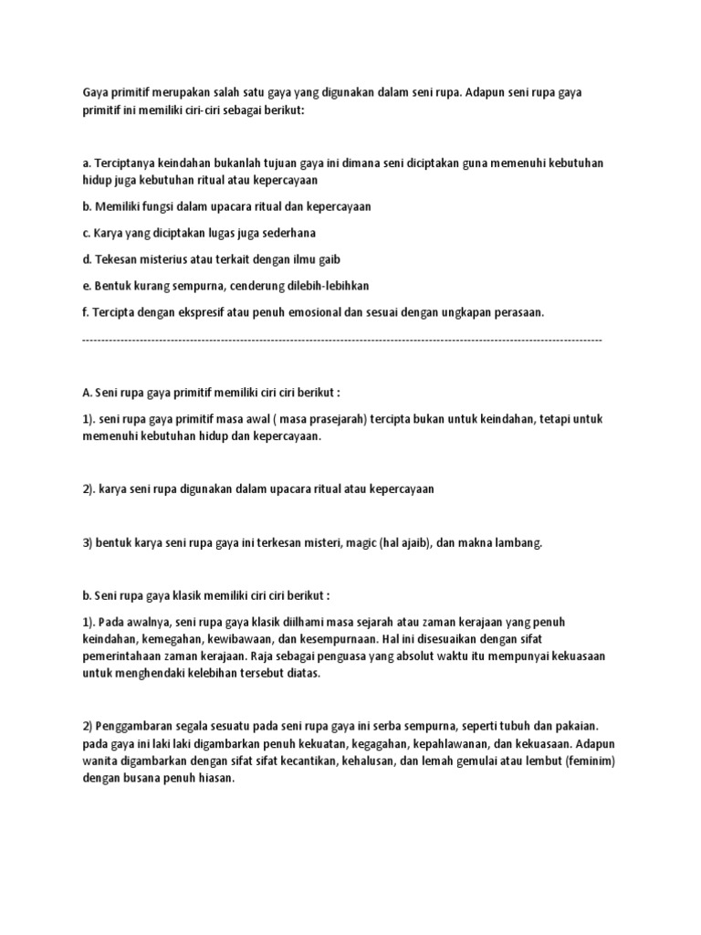 Seni Rupa: Primitif vs Klasik | PDF | Seni | Sejarah