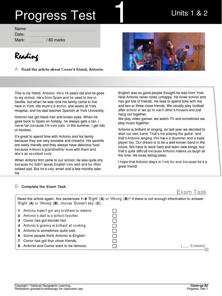A2 Editable Progress Test 1 Pdf