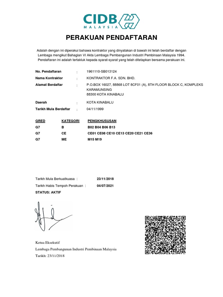 Lesen Baru Kfa Cidb | PDF