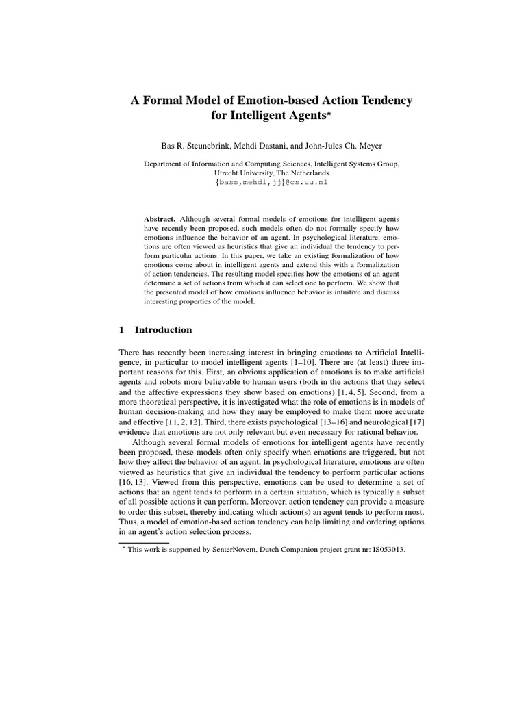 A Formal Model of Emotion-Based Action Tendency For Intelligent Agents ...