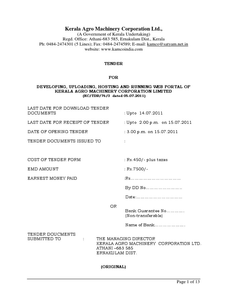 Kamco Website Tender KC TDR 76 3 DT 05-07-2011 | PDF | World Wide Web ...