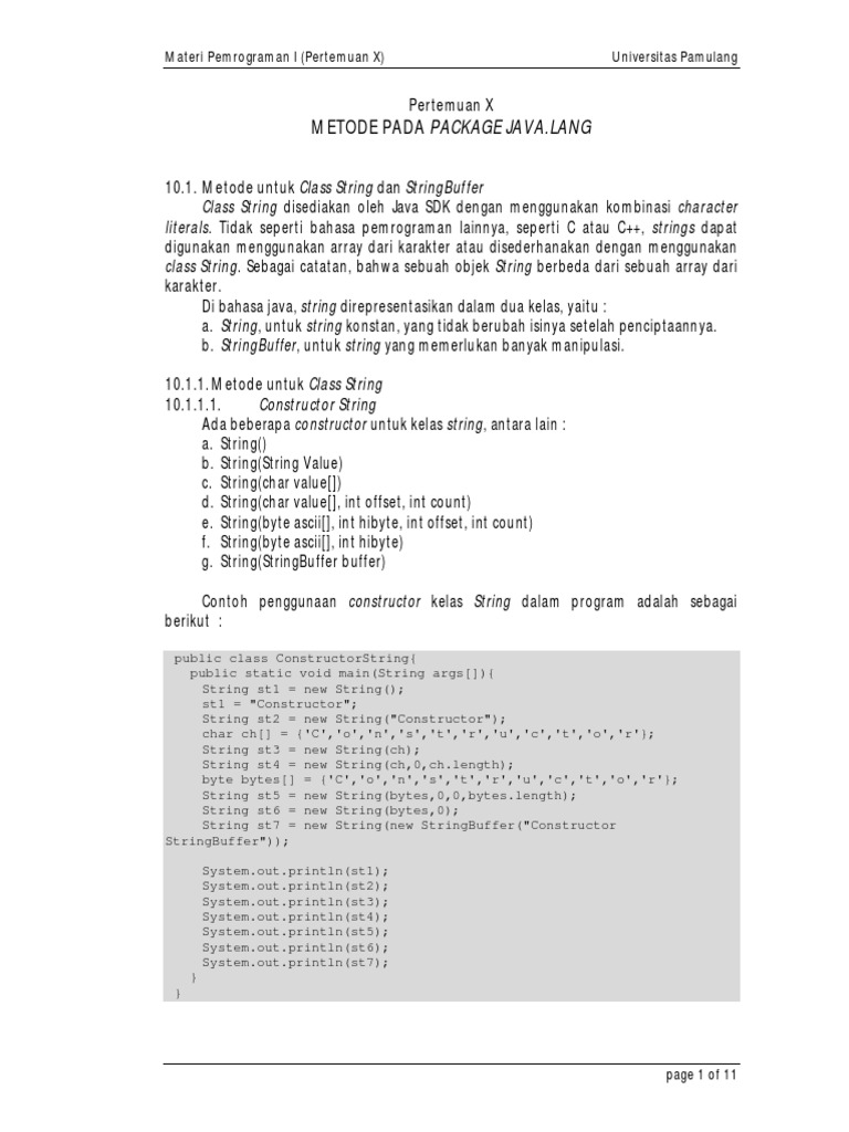 Modul 10 Metode Pada Package Java - Lang | PDF