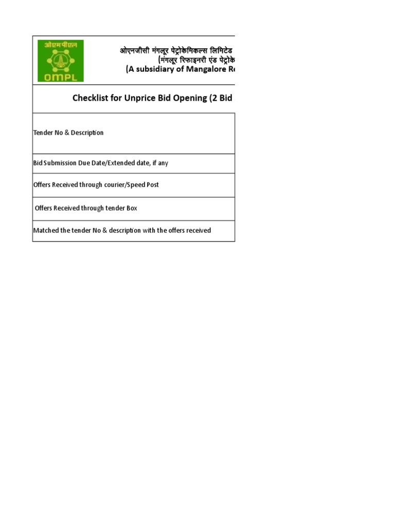 Bid Opening Checklist for ONGC Mangalore | PDF | Technology & Engineering
