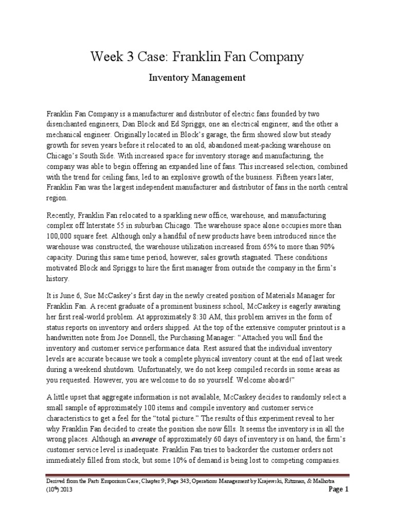 Wk3-Franklin Fan-Inventory Case PDF | PDF | Warehouse | Inventory
