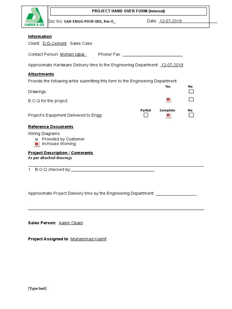 Project Handover Form | PDF