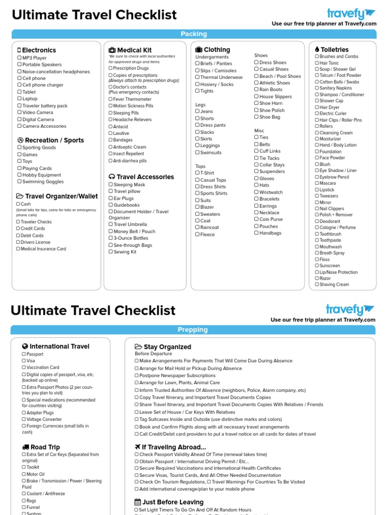 Comprehensive Travel Prep Guide | PDF | Undergarment | Shoe