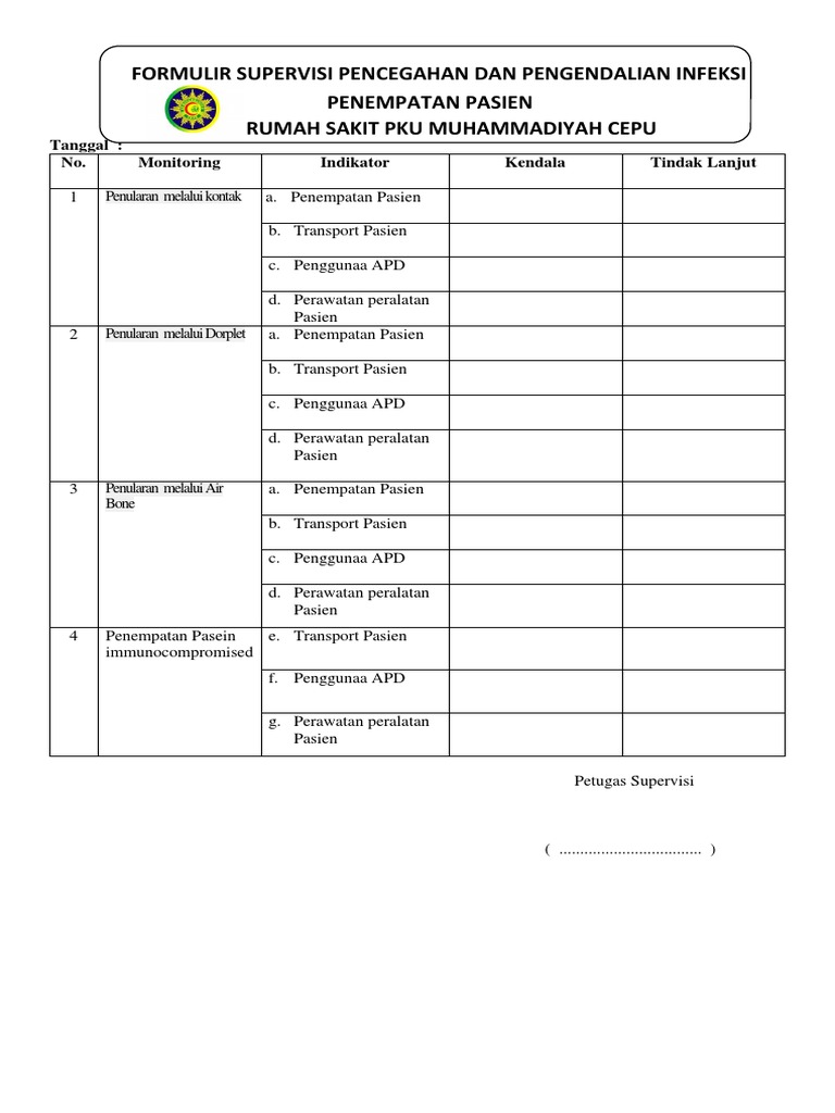 Formulir Supervisi PPI Penempatan Pasien | PDF