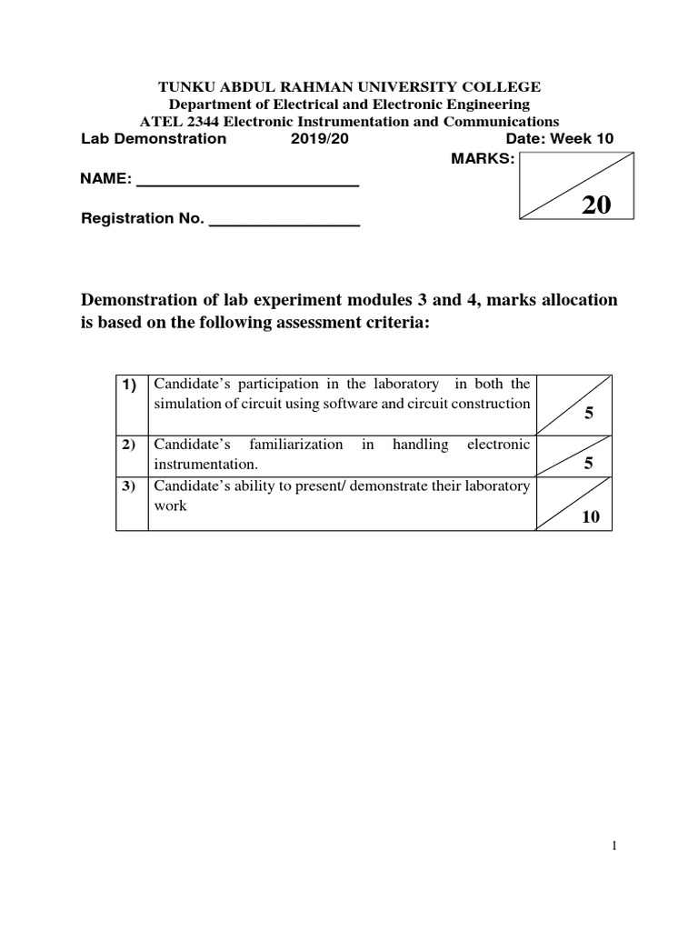 Demonstration of Lab Experiment Modules 3 and 4, Marks Allocation Is ...