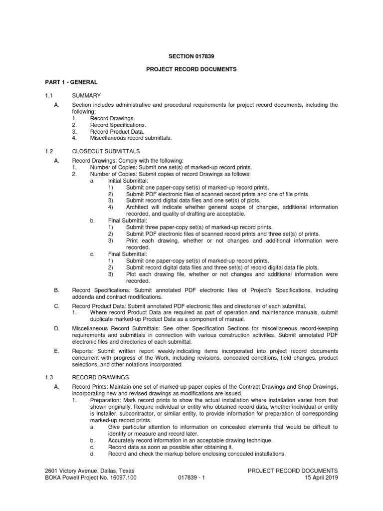 Project Record Document Guidelines | PDF | Specification (Technical ...