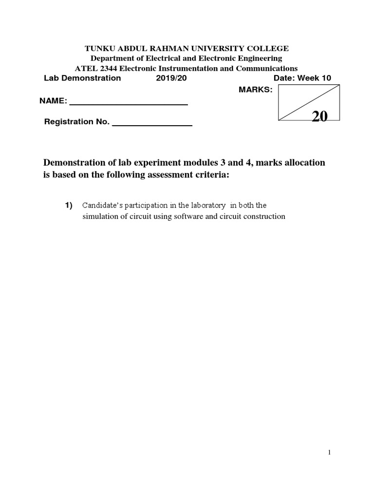 Demonstration of Lab Experiment Modules 3 and 4, Marks Allocation Is ...