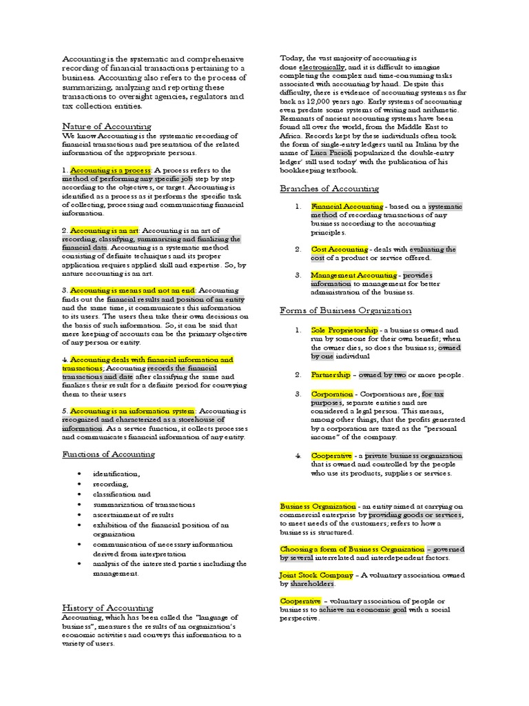 Accounting Reviewer Grade 11 ABM | PDF | Accounting | Information