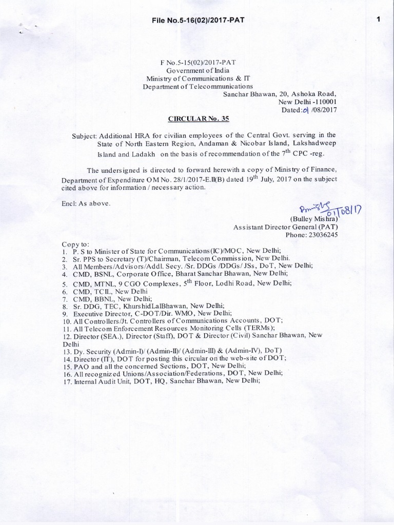 Additional HRA for North East Region | PDF | Government Of India ...