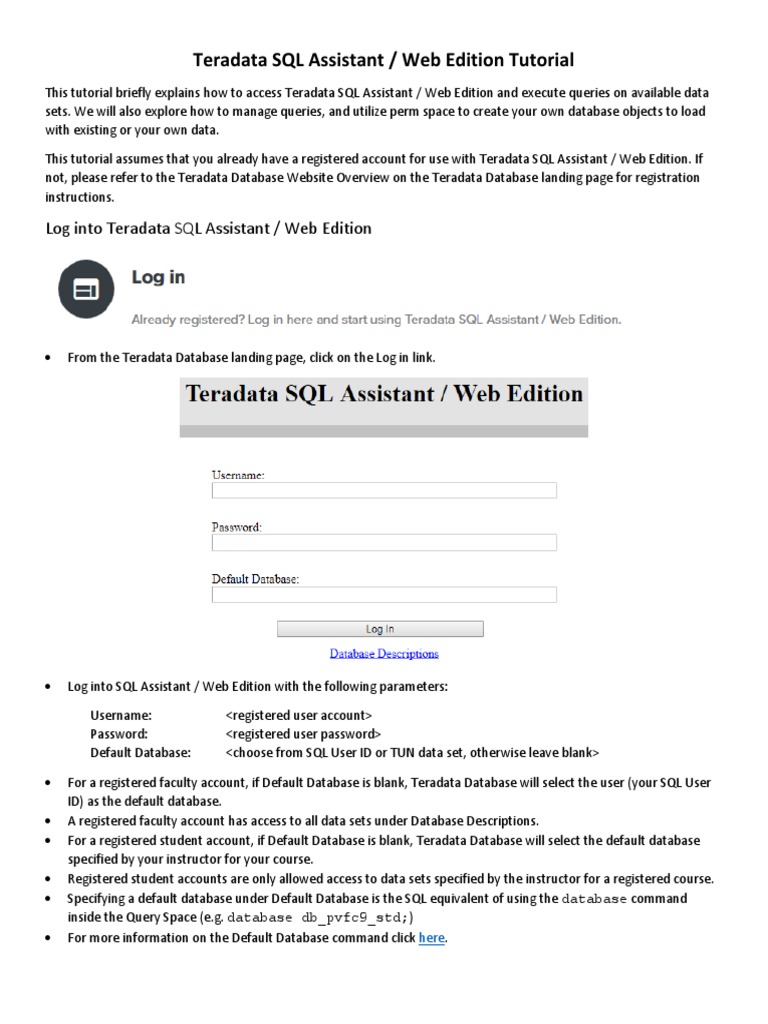 Teradata SQL Assistant Web Edition Tutorial | Download Free PDF ...