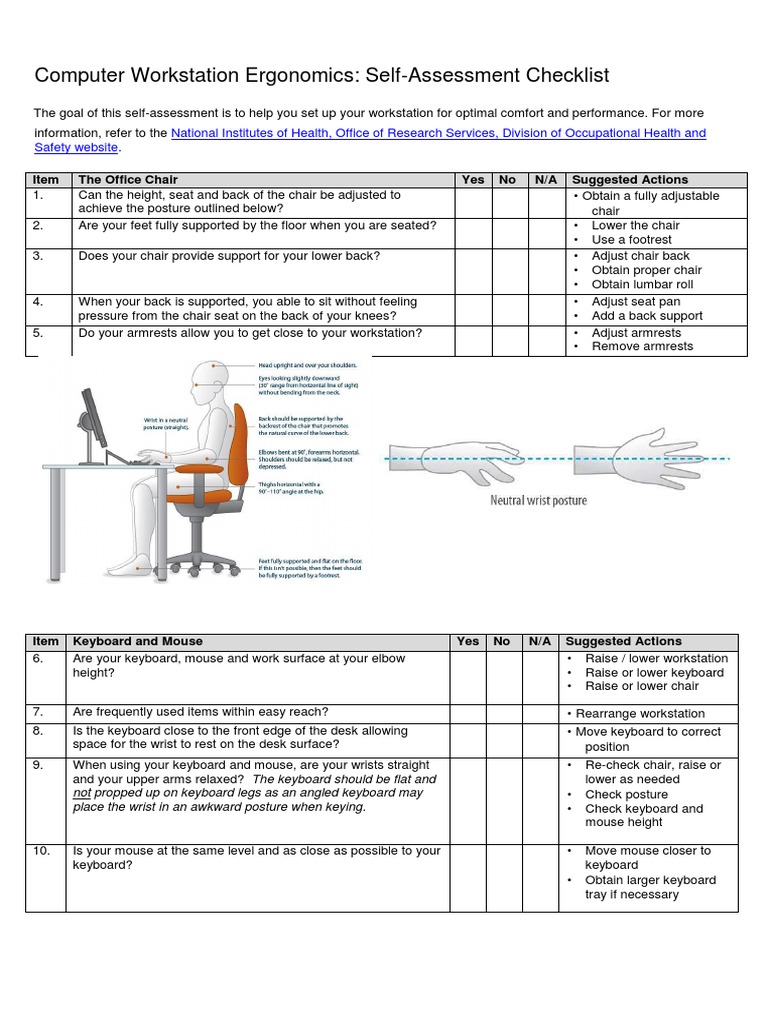 Computer Work Station Assessment Check List | PDF | Chair | Computer ...