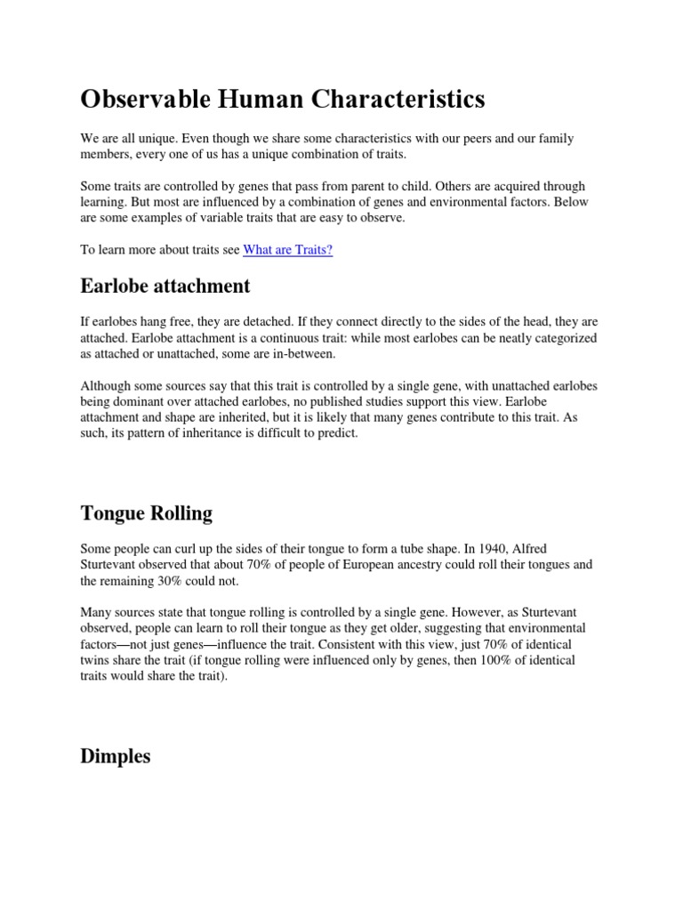 Observable Human Characteristics | PDF | Heredity | Hair