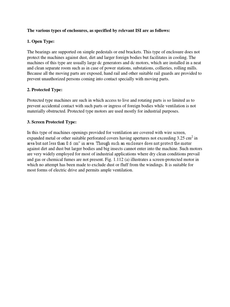 The Various Types of Enclosures | PDF | Engines | Electric Motor