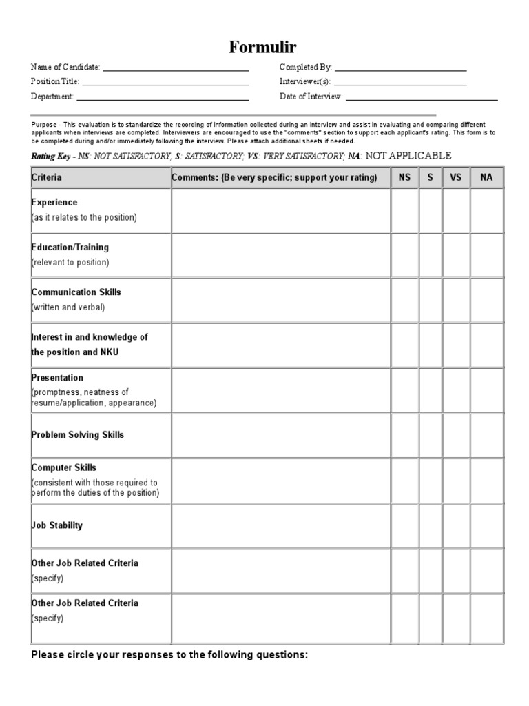 Contoh Form Interview | PDF | Evaluation | Behavior Modification