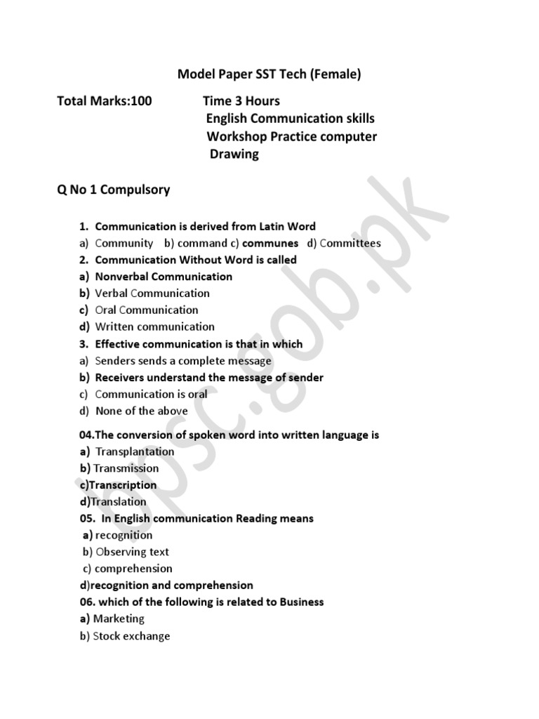 SST Tech Female Model Paper | PDF | Read Only Memory | Random Access Memory