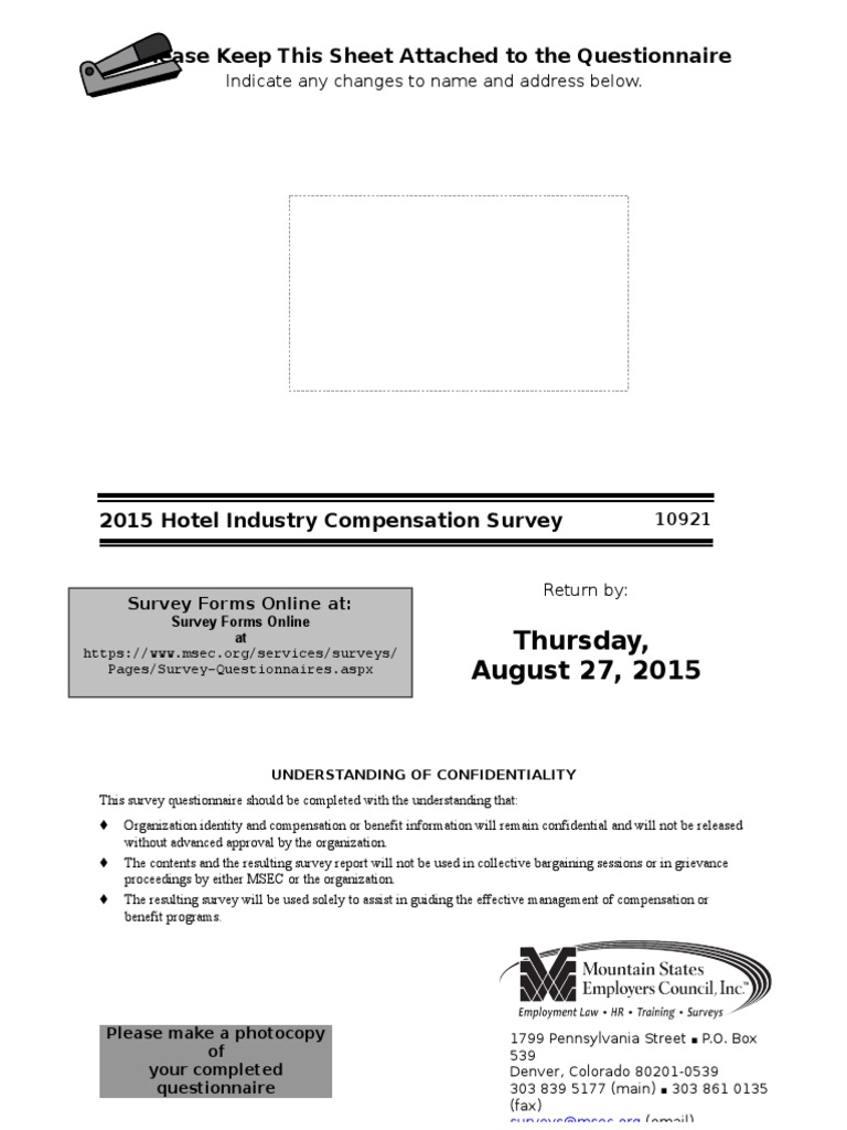 Hotel Industry Compensation Survey Form | PDF | Gratuity | Chef