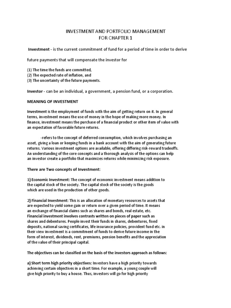 Investment and Portfolio Management For Chapter 1 | PDF | Investing ...