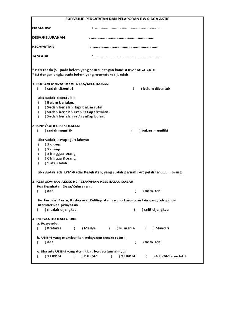 Form Laporan RW Siaga | PDF