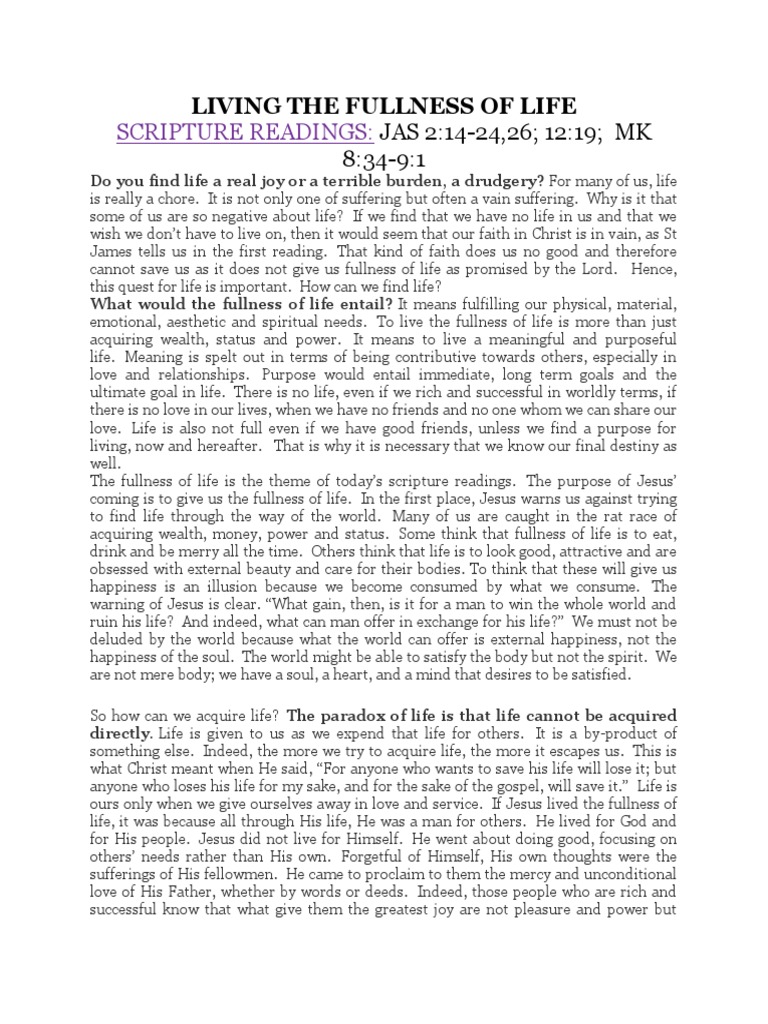 Living The Fullness of Life | PDF | Faith | Love