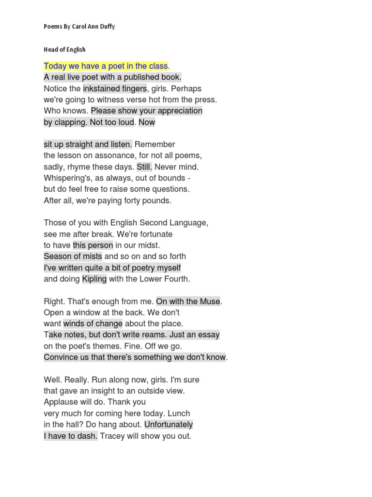 Collection of Poems by Carol Ann Duffy | PDF | Poetry