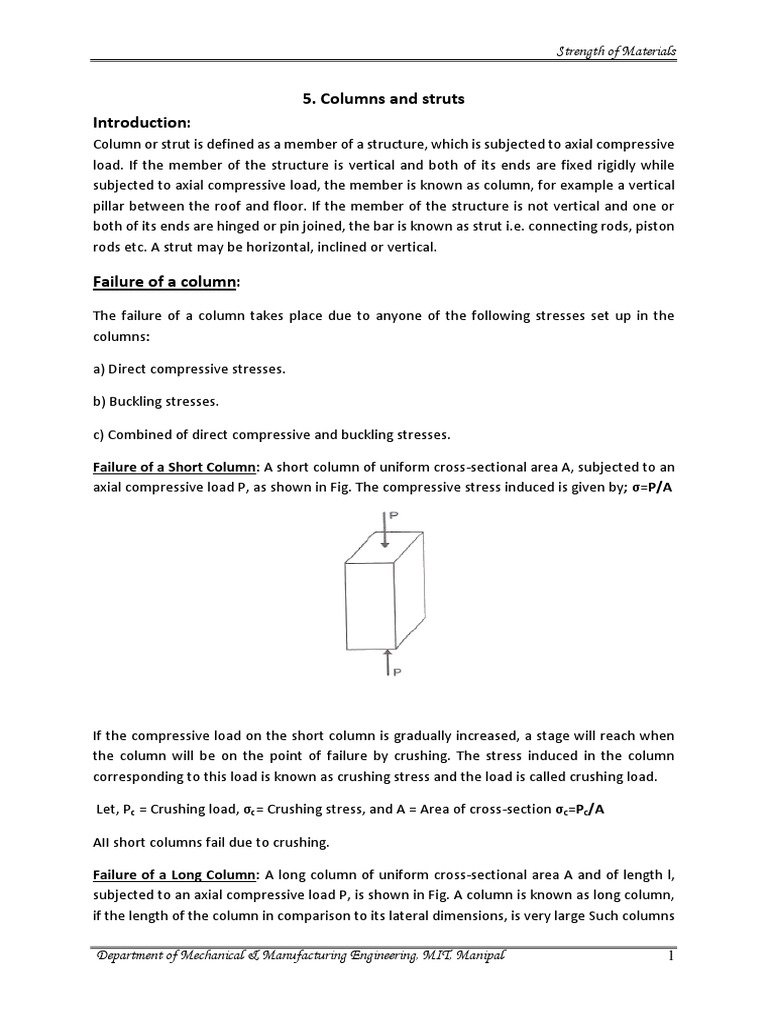 Columns and Struts: Strength of Materials | PDF | Buckling | Column