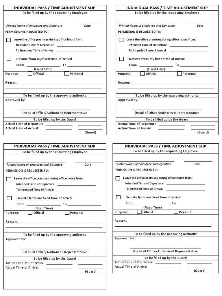 Individual Pass / Time Adjustment Slip Individual Pass / Time ...