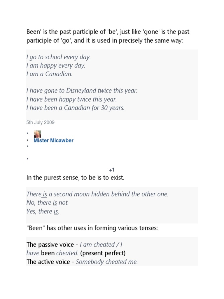 Been' Is The Past Participle of 'Be', Just Like 'Gone' Is The Past ...
