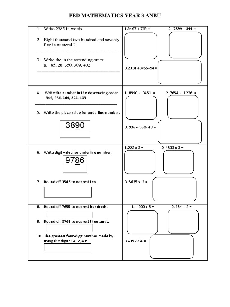 PBD Mathematics Year 3 Anbu | PDF