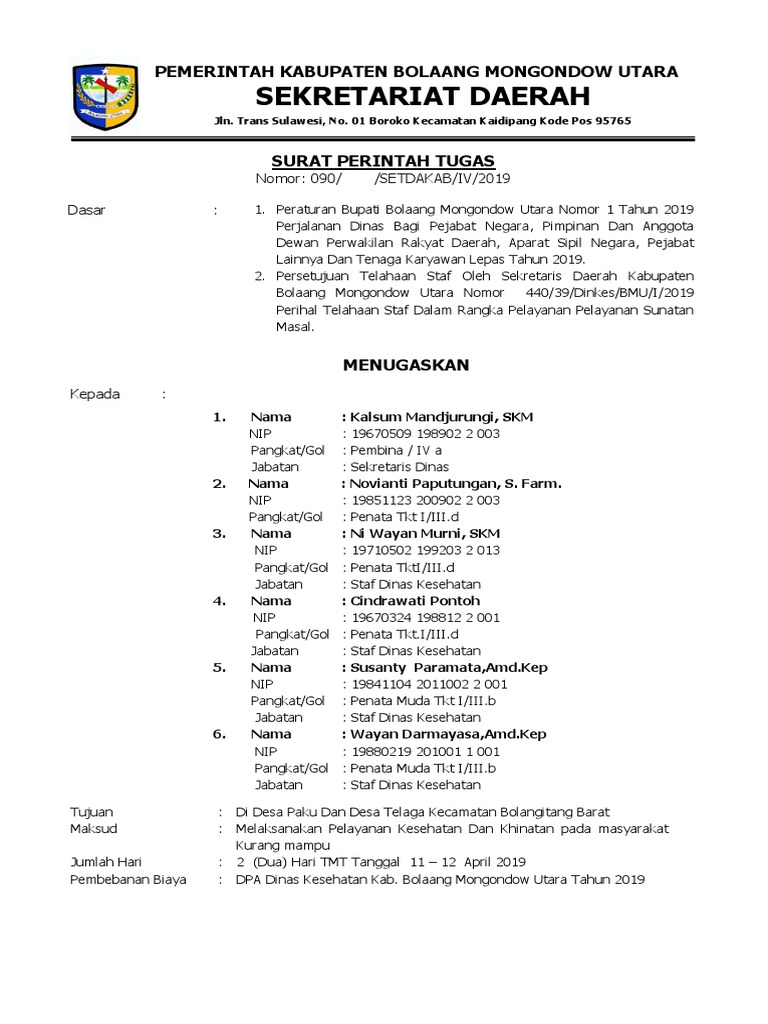 SURAT TUGAS SUNATAN MASAL Melaksanakan Pelayanan Kesehtan Dan Khinatan Pada Masyarakat Kurang ...