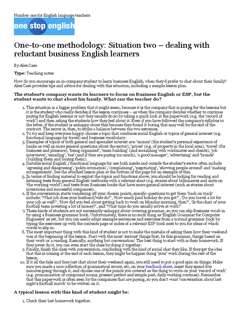 Dealing With Reluctant Business English Learners | PDF | English ...