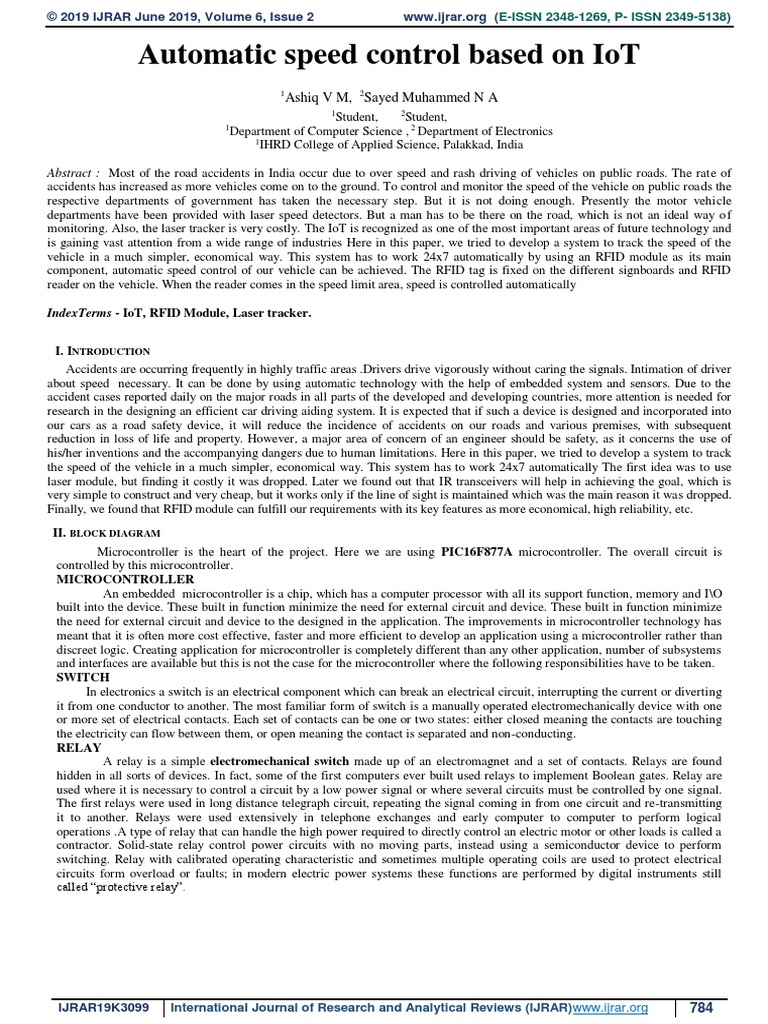 Automatic Speed Control Based On Iot | PDF | Relay | Switch