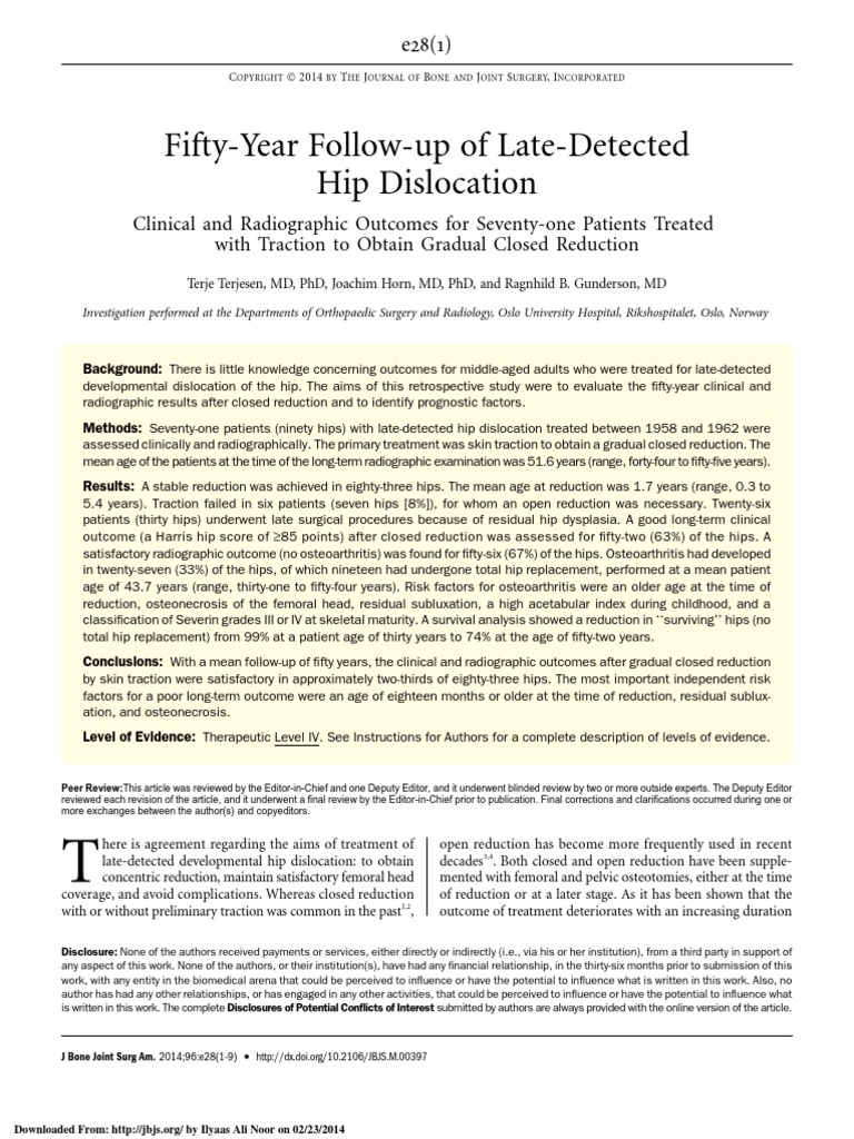 Fifty-Year Follow-Up of Late-Detected Hip Dislocation: Clinical and ...
