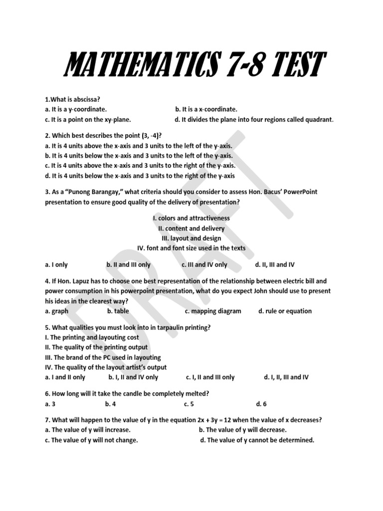 Mathematics 7 | PDF | Equations | Cartesian Coordinate System