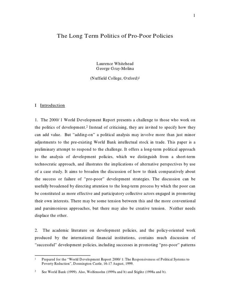 The Long Term Politics of Pro-Poor Policies | PDF | Collective Action ...