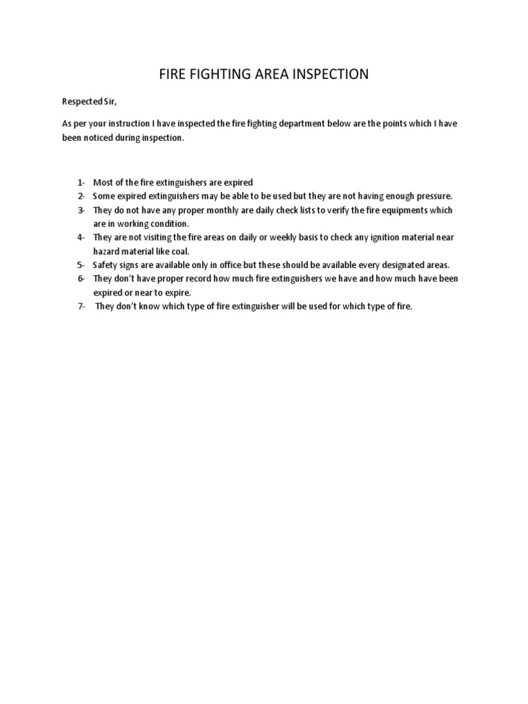 Fire Fighting Equipment Inspection Report | PDF