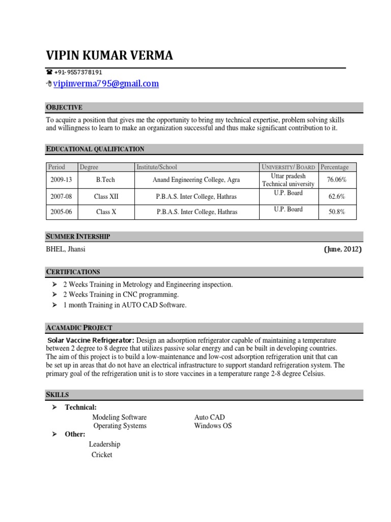 Vipin Kumar Verma - CV-1 | PDF | Engineering