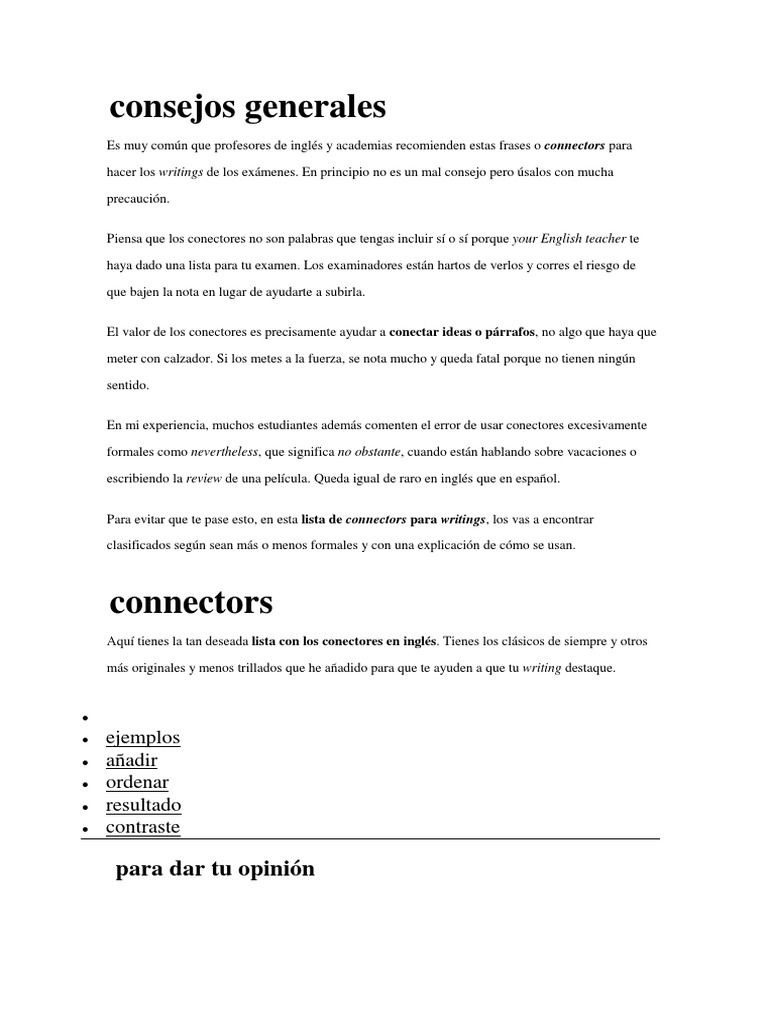 Conectores en Inglés para Redacciones c1 | Idiomas