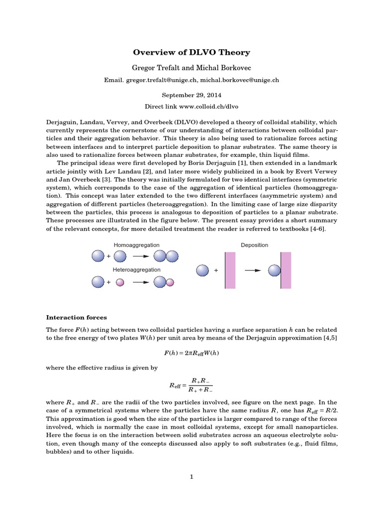 Overview of DLVO Theory: Gregor Trefalt and Michal Borkovec | PDF ...