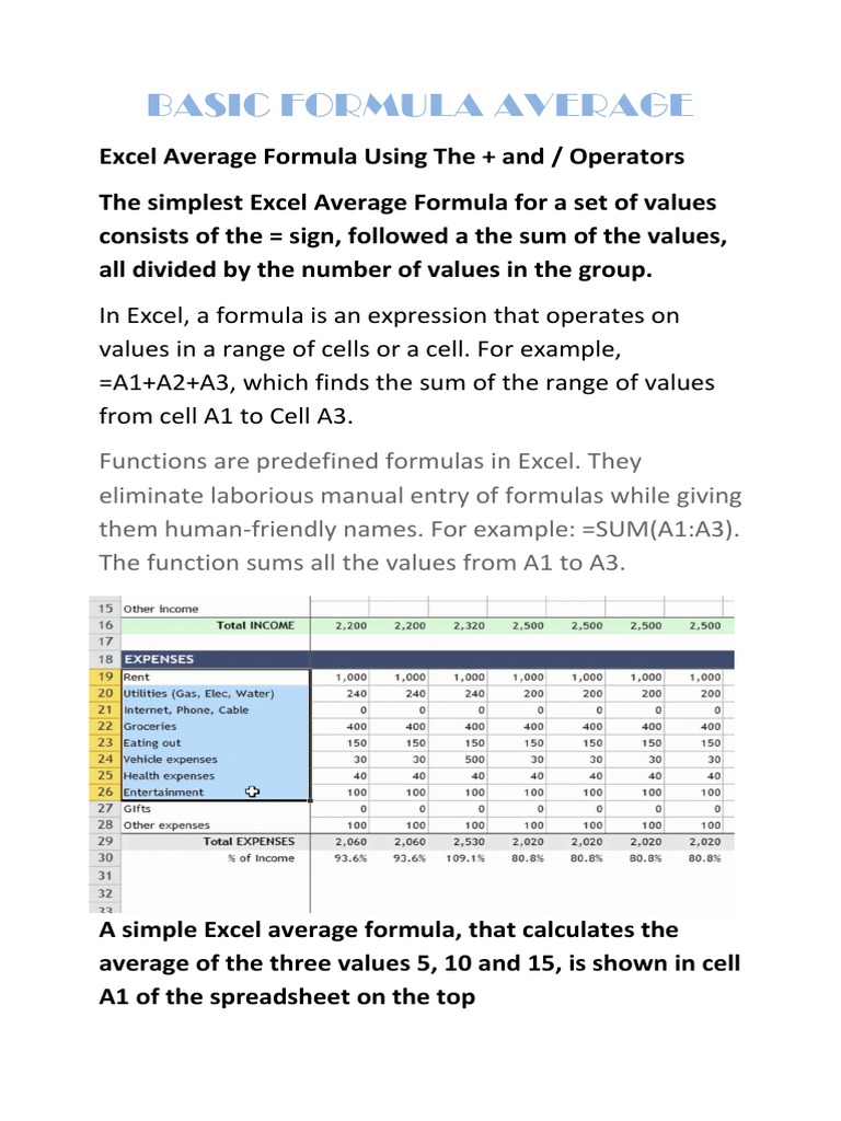 Basic Formula Average | PDF