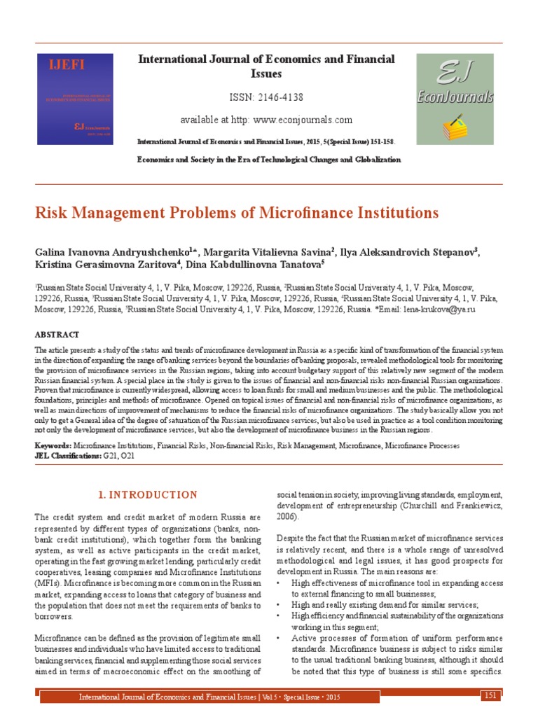 Risk Management Problems of Microfinance Institutions: International ...