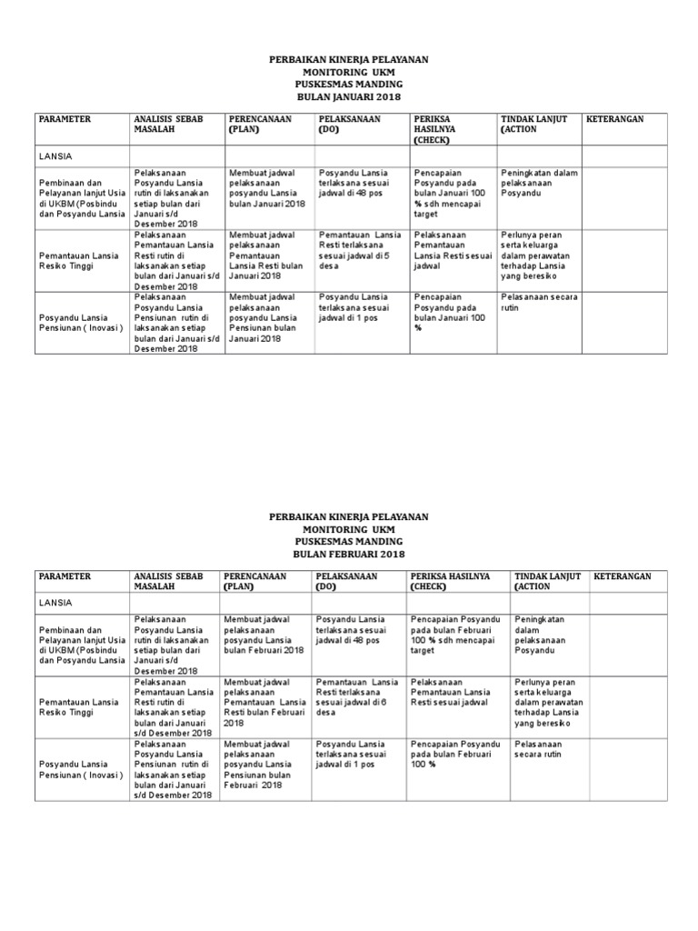Pdca Lansia 2018 | PDF